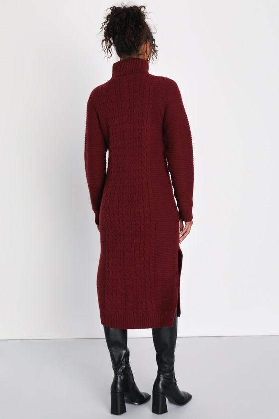 Red Cable Knit Dress - Turtleneck Sweater Dress - Midi Dress - Lulus