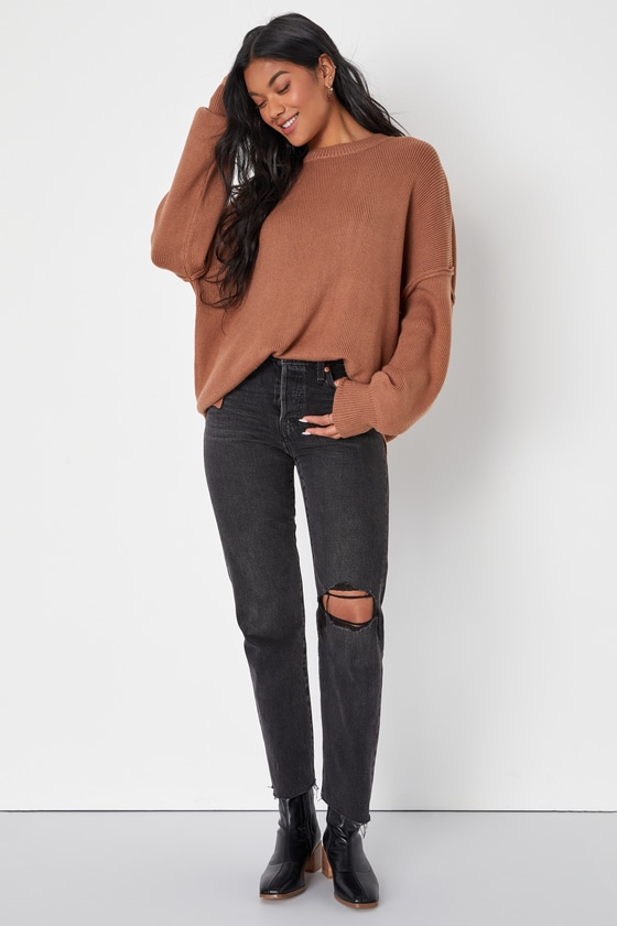 Brown Sweater - Oversized Pullover Sweater - Crew Neck Sweater - Lulus
