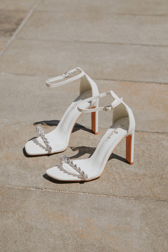 Bridal Shoes - White Rhinestone High Heels - Square Toe Heels - Lulus