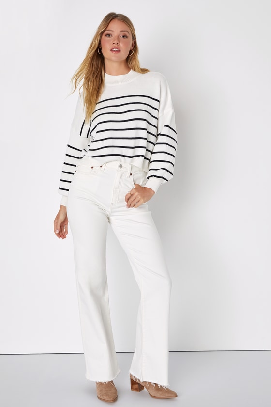 Ivory Striped Sweater - Crew Neck Sweater - Long Sleeve Sweater - Lulus