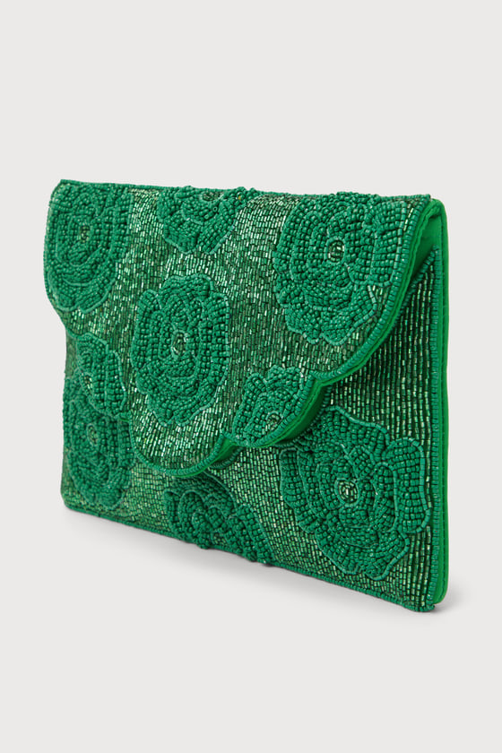 Green Floral Clutch - Beaded Clutch - Green Envelope Clutch - Lulus