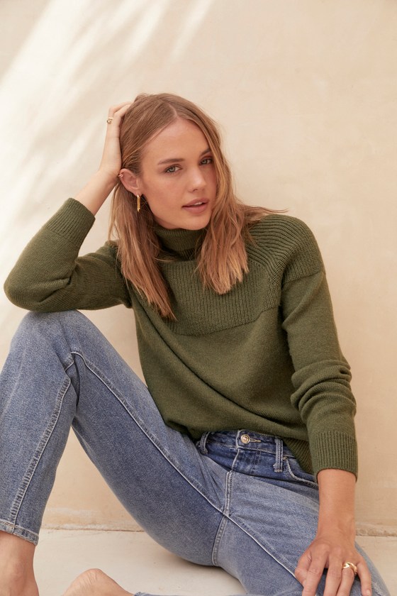 Olive Green Turtleneck - Turtleneck Sweater - Chunky Sweater - Lulus