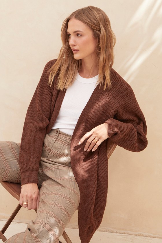 Chocolate Brown Cardgian - Ribbed Knit Cardigan - Oversized Cardi - Lulus