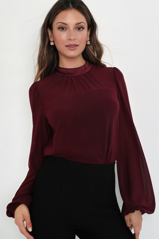 Plum Purple Mesh Top - Long Sleeve Mesh Top - Bubble-Hem Top - Lulus