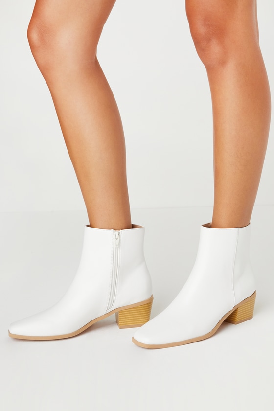 White Ankle Booties - Faux Leather Ankle Boots - White Boots - Lulus