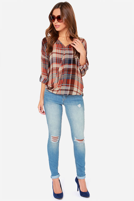 Cute Orange Top - Plaid Top - High Low Top - $59.00 - Lulus