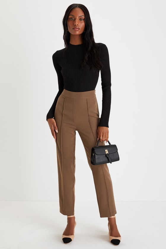 Brown Pressed Seam Pants - Slim Leg Pants - Pin Tuck Pants - Lulus