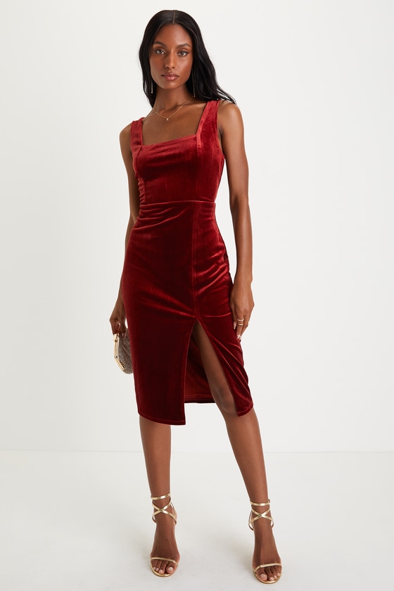 Rust Red Midi Dress - Rust Velvet Dress - Sleeveless Midi Dress - Lulus
