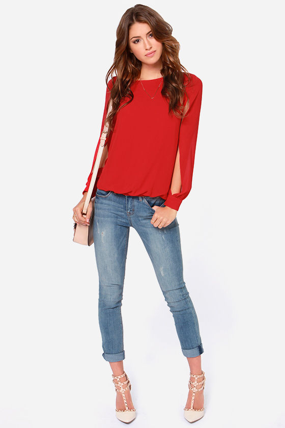 Red Top - Red Blouse - Long Sleeve Top - $36.00 - Lulus
