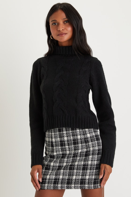 Cute Black Sweater Cable Knit Sweater Turtleneck Sweater Top Lulus
