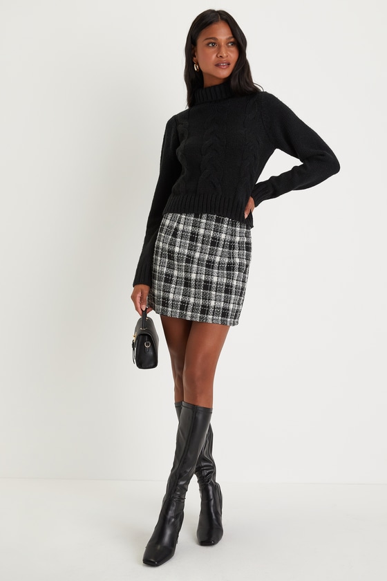 Cute Black Sweater Cable Knit Sweater Turtleneck Sweater Top Lulus
