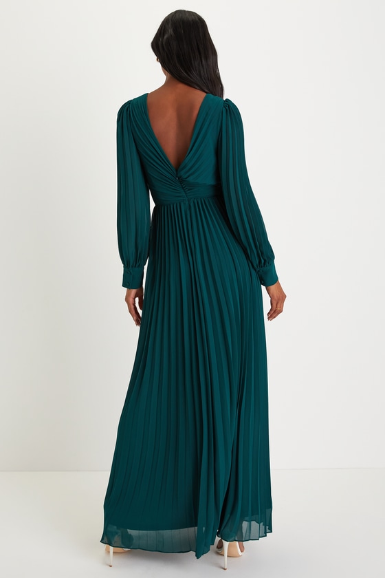 Emerald Green Pleated Maxi Dress - Long Sleeve Dress - Maxi Dress - Lulus