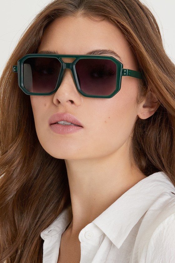 Dark Green Aviators - Angular Aviator Sunglasses - Sunglasses - Lulus