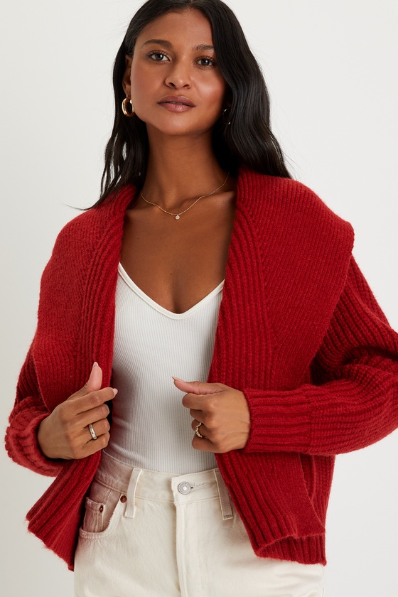 Red Collared Cardigan - Open-Front Cardigan - Cardigan Sweater - Lulus