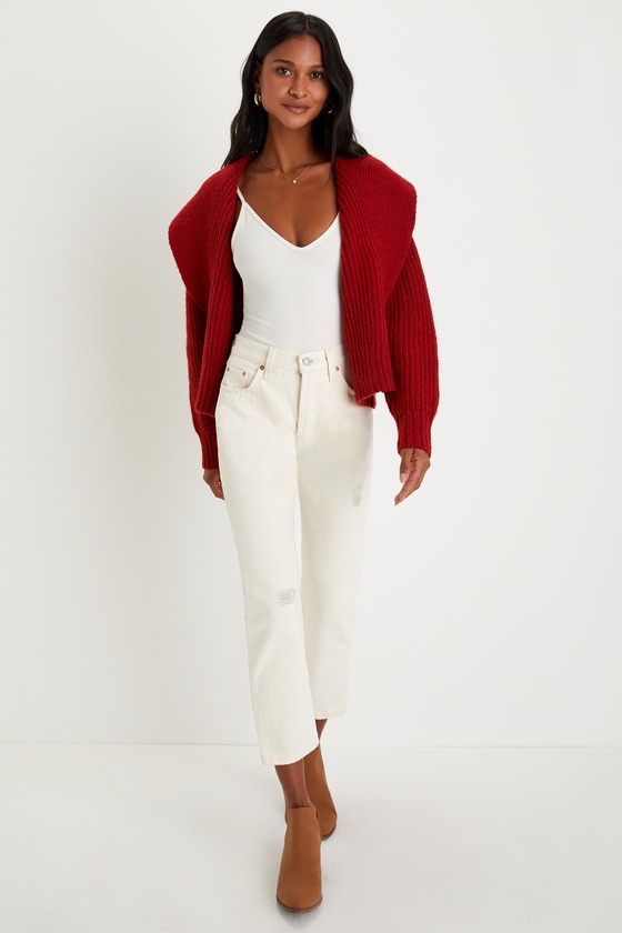 Red Collared Cardigan - Open-Front Cardigan - Cardigan Sweater - Lulus