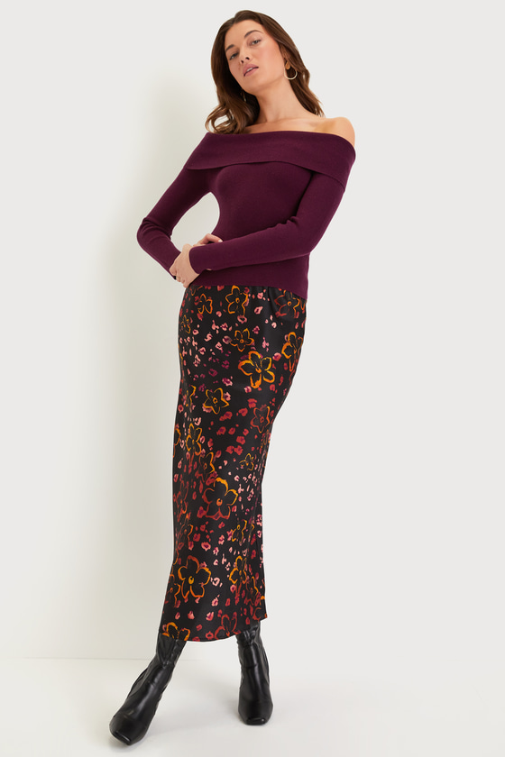 Burgundy Ribbed Knit Top - Off-the-Shoulder Top - Long Sleeve Top - Lulus