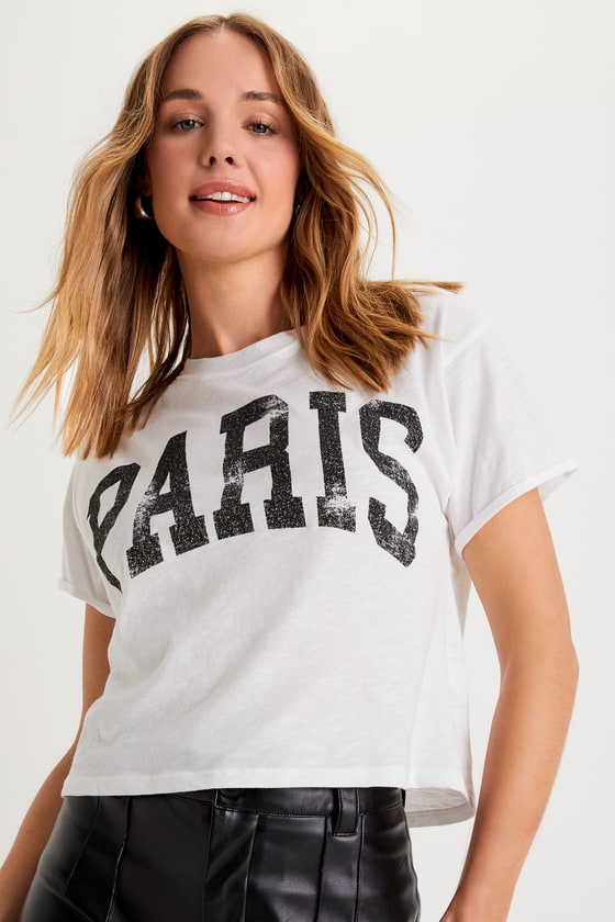 Paris Graphic Tee - Short Sleeve Crop Top - White T-Shirt - Lulus