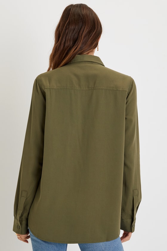 Olive Green Top - Long Sleeve Top - Button-Up Top - Twill Top - Lulus