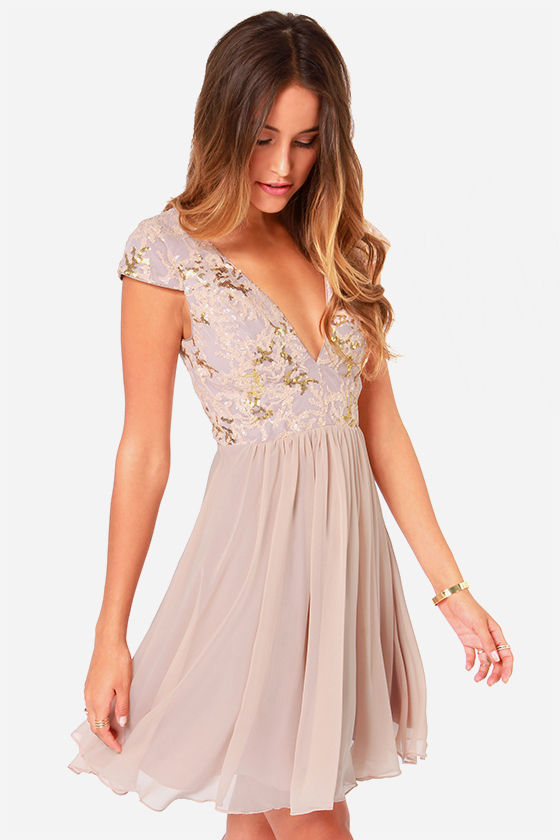 Pretty Beige Dress - Sequin Dress - $174.00 - Lulus