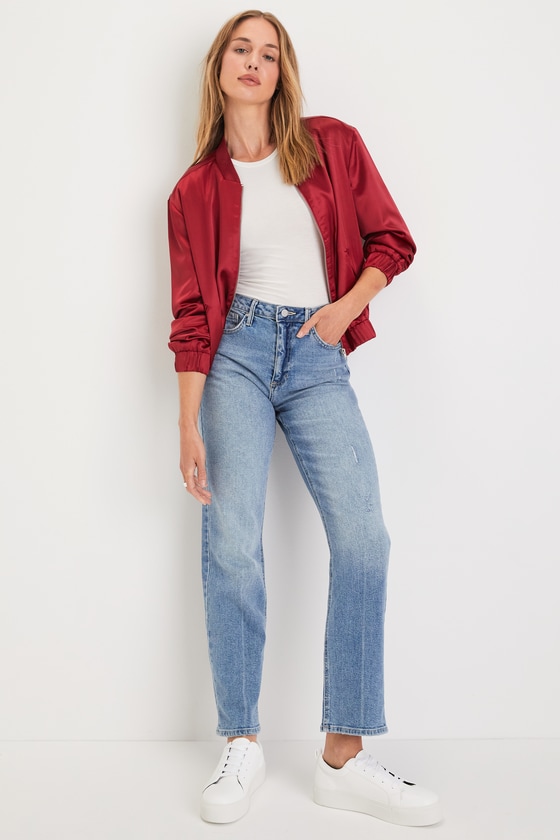 Wine Red Bomber Jacket - Red Outerwear - Satin Bomber Jacket - Lulus