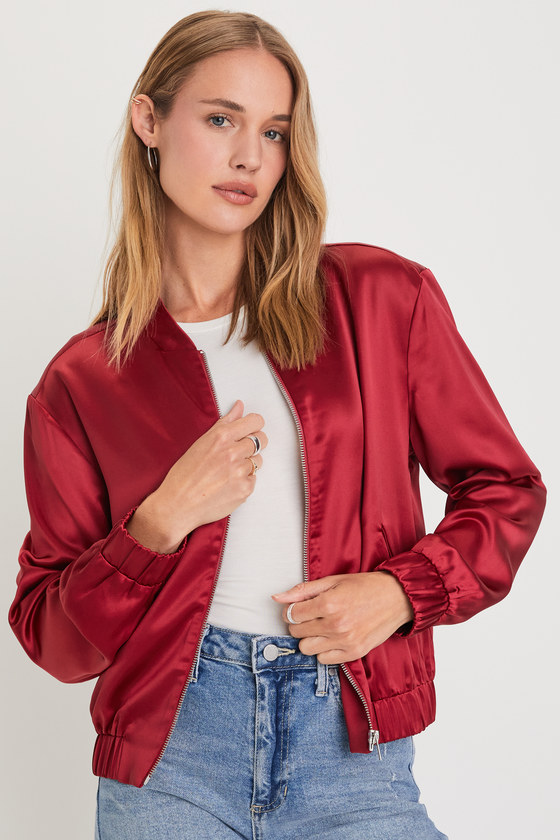 Wine Red Bomber Jacket - Red Outerwear - Satin Bomber Jacket - Lulus