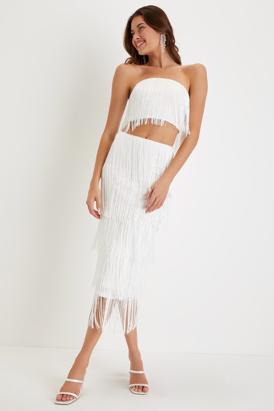 White Two-Piece Dress - White Fringe Dress - 2PC Fringe Dress - Lulus
