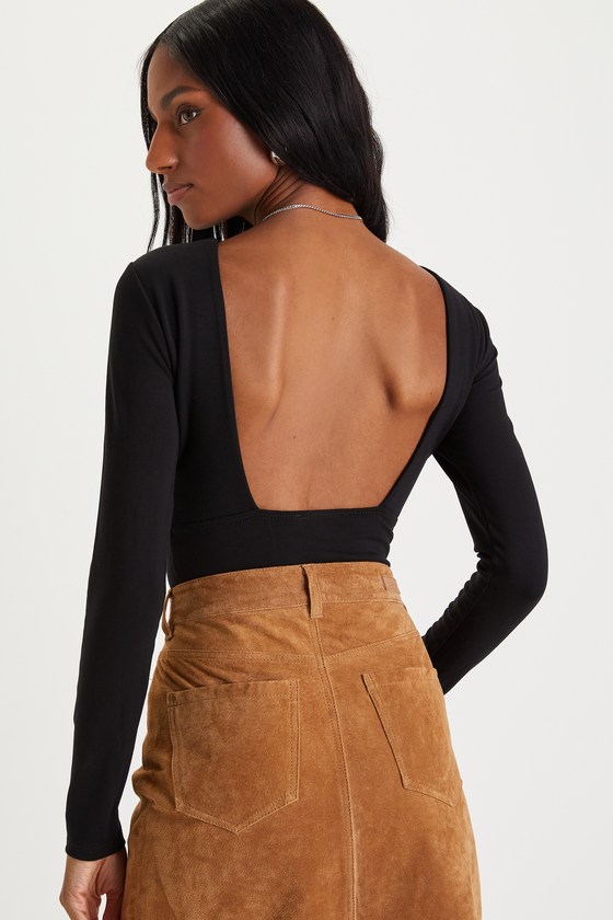 Black Backless Bodysuit - Long Sleeve Bodysuit - Black Top - Lulus