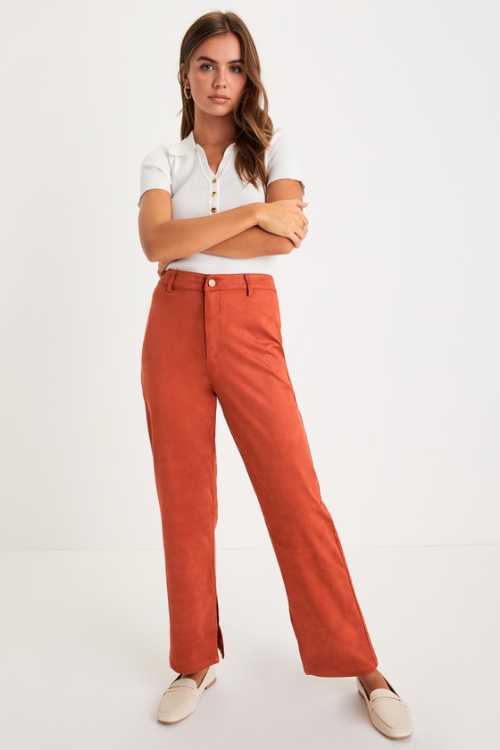Rust Suede Pants - Straight Leg Pants - High-Waisted Suede Pants - Lulus