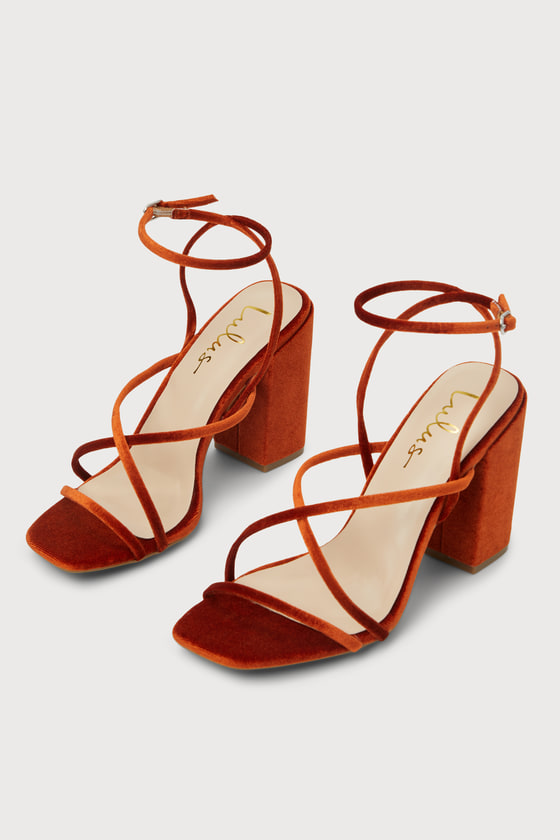 Rust Velvet Heels - Strappy Heels - Velvet High Heel Sandals - Lulus