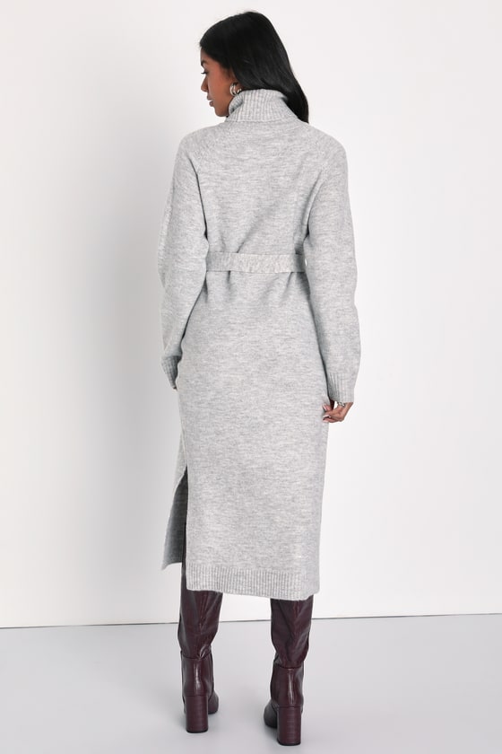 Heather Grey Dress - Turtleneck Sweater Dress - Midi Dress - Lulus