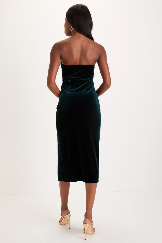 Sexy Emerald Green Dress - Velvet Dress - Bustier Midi Dress - Lulus
