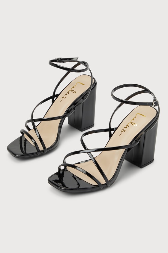 Black Patent Heels - Strappy Heels - Patent High Heel Sandals - Lulus