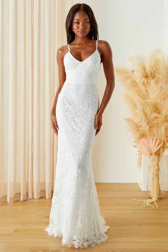 White Maxi Dress - Floral Lace Dress - Ruched Lace Bridal Dress - Lulus