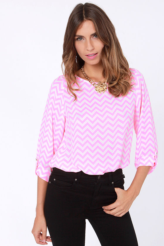Cute Hot Pink Top - Chevron Print Top - Striped Top - $34.00 - Lulus