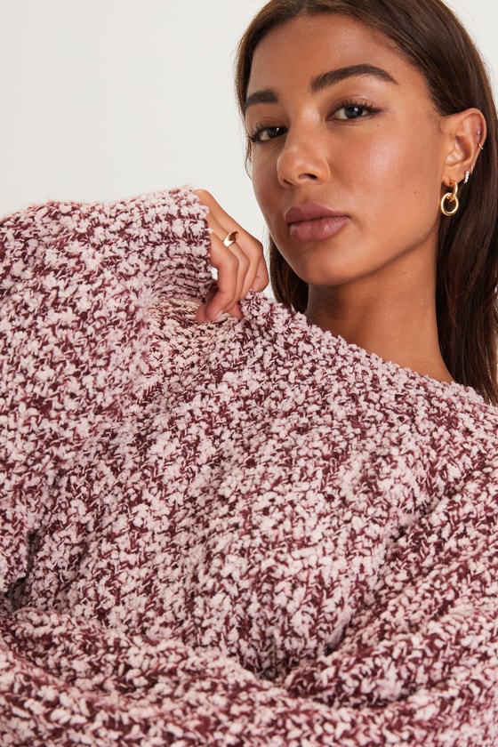 Burgundy and Light Pink Sweater - Popcorn Knit Sweater - Sweater - Lulus