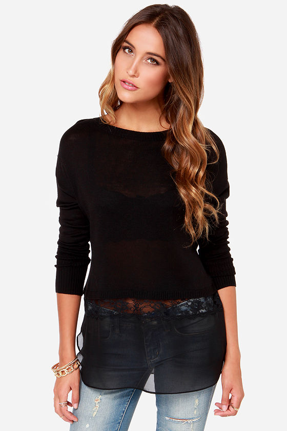 Black Sweater - Sweater Top - Black Lace - $68.00 - Lulus