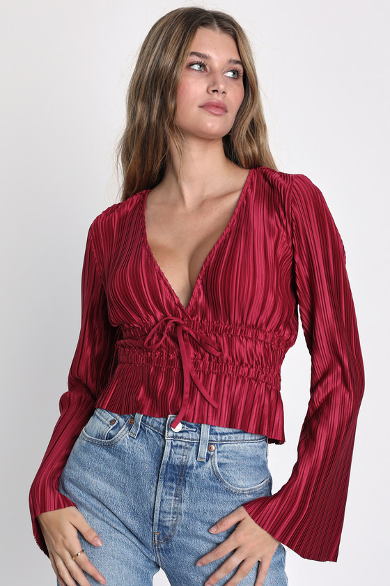 Berry Pink Pleated Top - Bell Sleeve Top - Women's Tops - Lulus