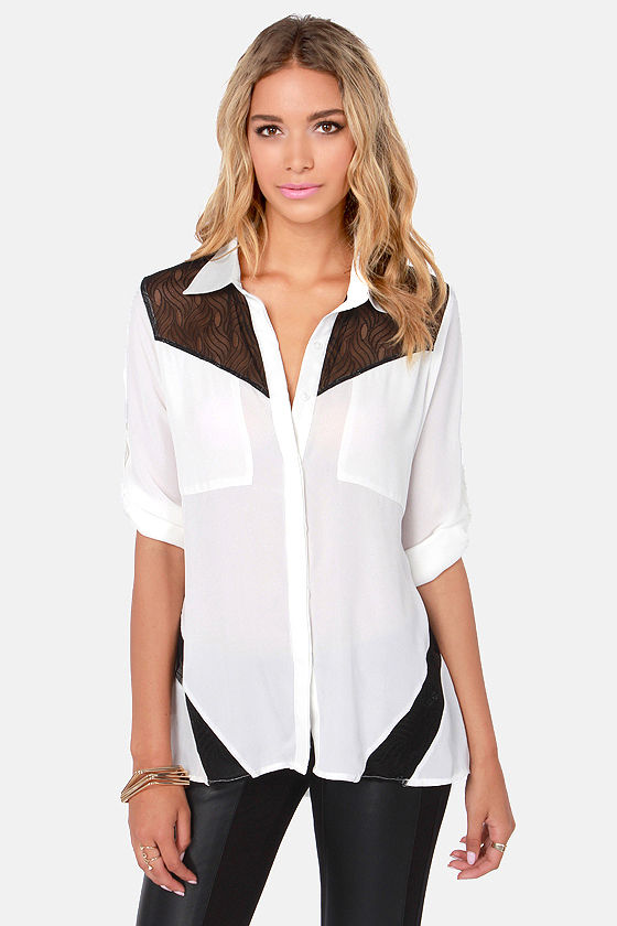 Cute Button-Up Top - Tunic Top - Black and White Top - $49.00 - Lulus
