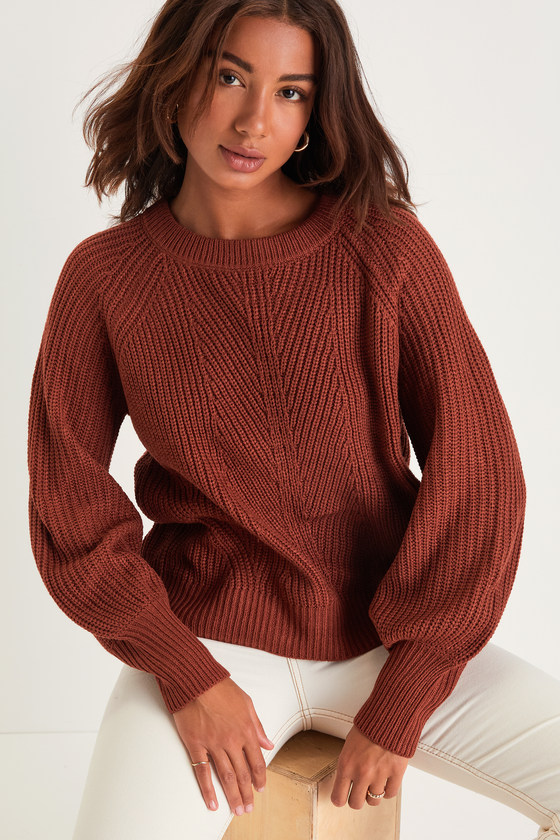 Rust Sweater - Balloon Sleeve Sweater - Cozy Knit Sweater - Lulus