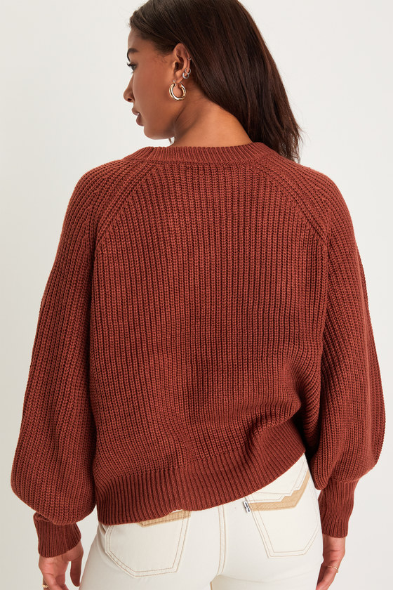 Rust Sweater - Balloon Sleeve Sweater - Cozy Knit Sweater - Lulus