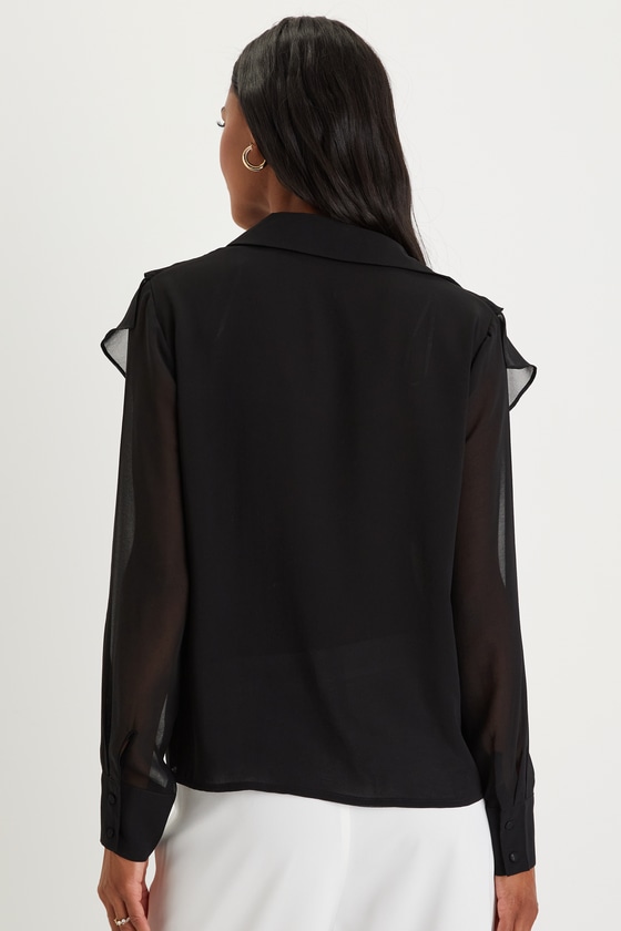 Black Chiffon Top - Ruffled Top - Button-Front Top - Blouse - Lulus
