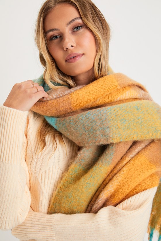 Shiraleah Elodie Scarf - Orange Plaid Scarf - Oversized Scarf - Lulus