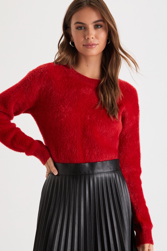 Red Sweater Top - Eyelash Knit Sweater - Pullover Sweater Top - Lulus