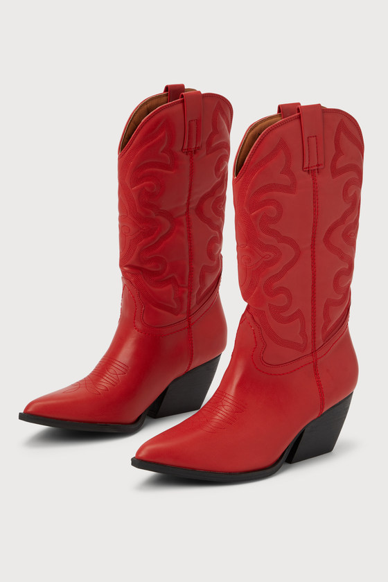 Red Western Boots - Knee-High Western Boots - Pointed-Toe Boots - Lulus