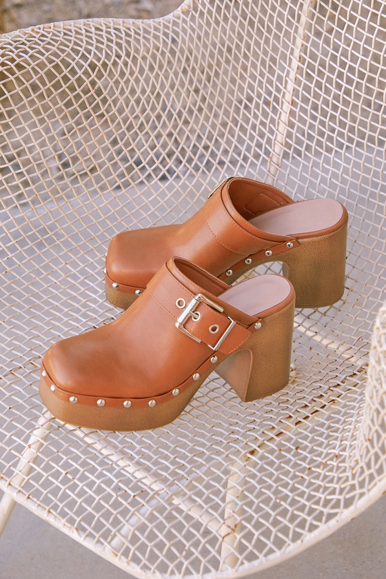 Cute Brown Clogs - Platform Clogs - Studded Clogs - Mule Clogs - Lulus