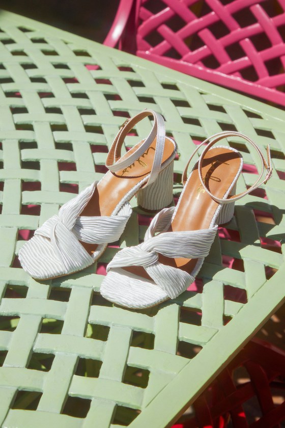 Ivory Pleated Heels - Knotted High Heel Sandals - Ivory Heels - Lulus