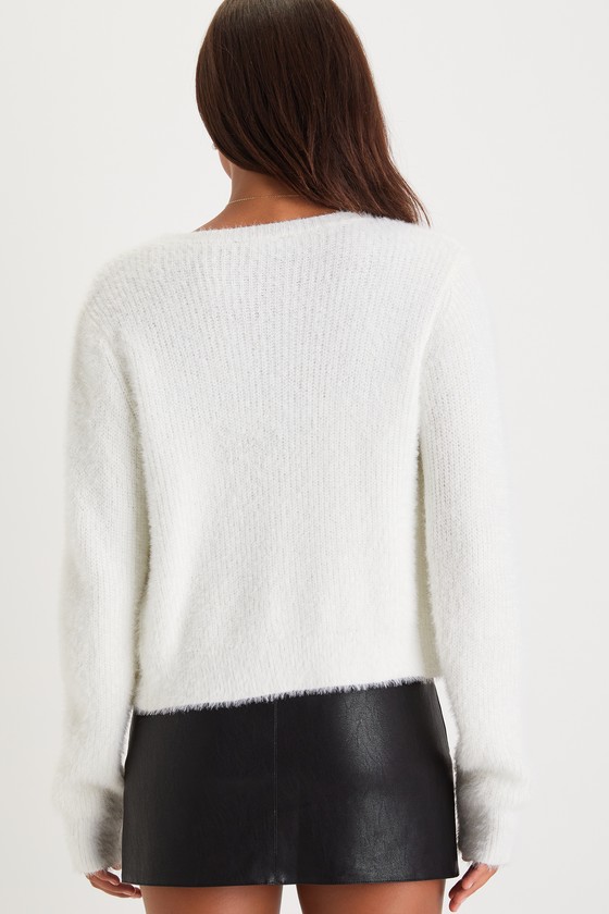 Ivory Fuzzy Cardigan Eyelash Knit Cardigan Open Cardigan Lulus