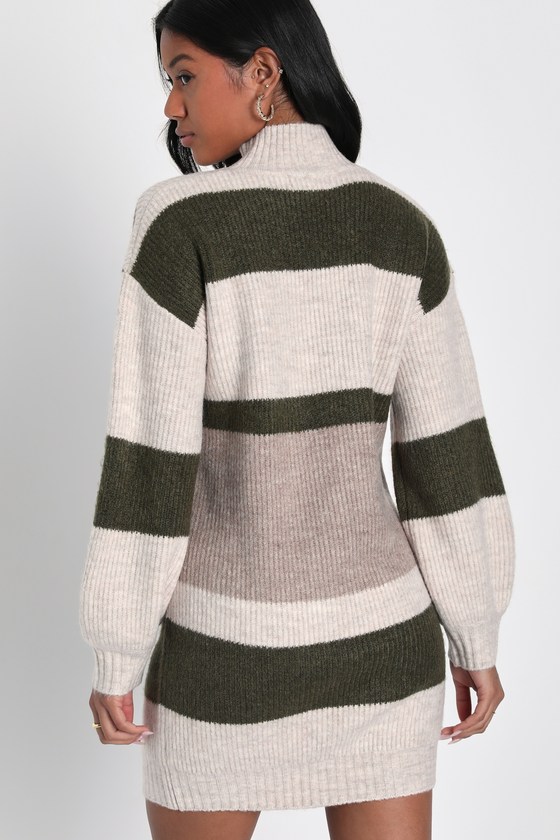 Striped Sweater Dress - Mock Neck Dress - Green Sweater Dress - Lulus