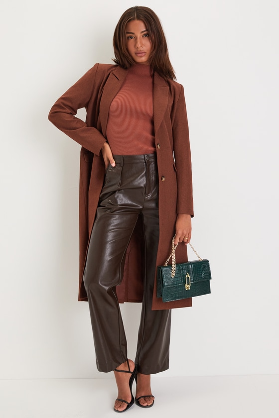 Twill Rust Brown Coat - Twill Coat - Long Coat - Two-Button Coat - Lulus