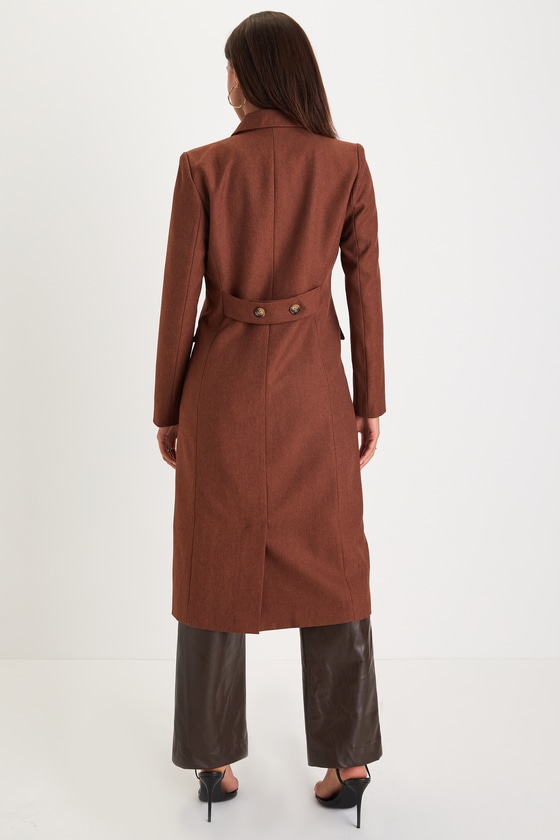 Twill Rust Brown Coat - Twill Coat - Long Coat - Two-Button Coat - Lulus